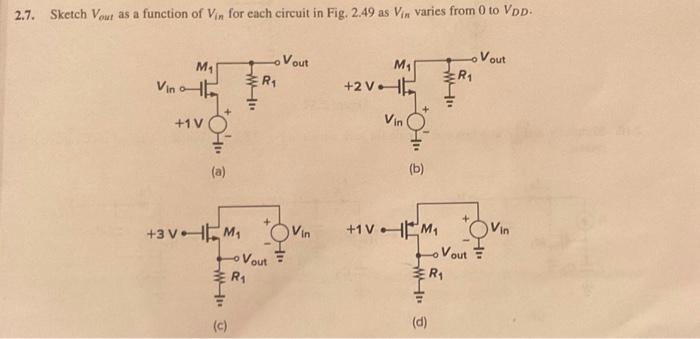 Solved 2.7. Sketch Vout as a function of Vin for each | Chegg.com