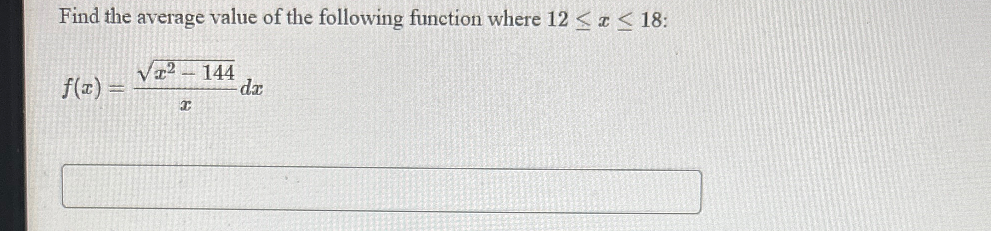 Solved Find the average value of the following function | Chegg.com