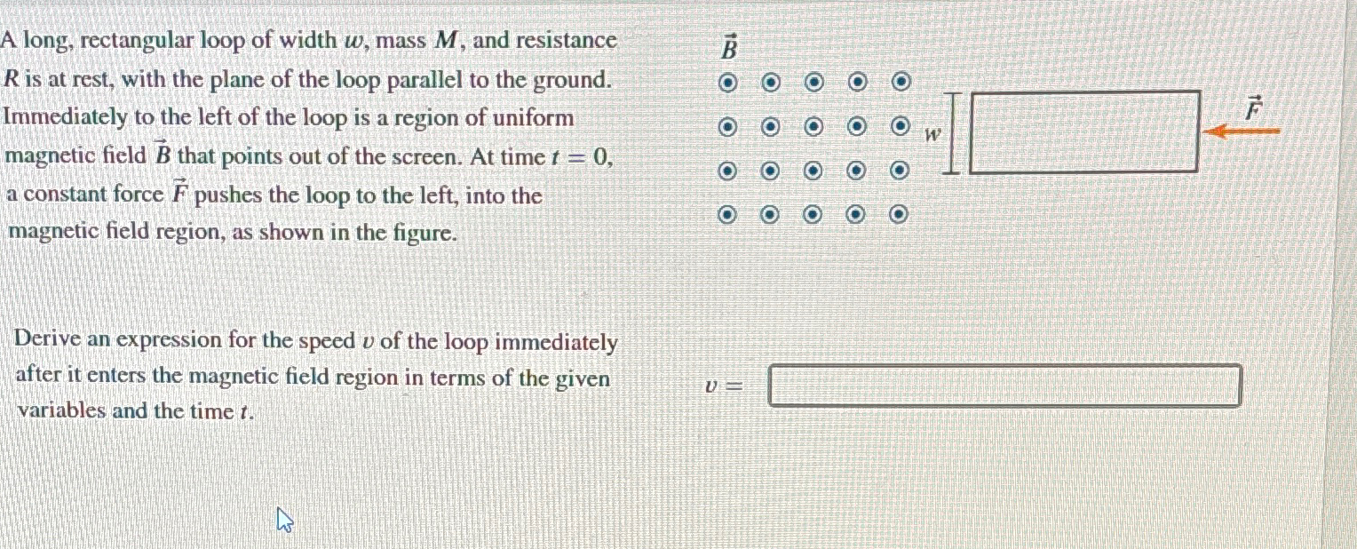 Solved A long, rectangular loop of width w, ﻿mass M, ﻿and | Chegg.com