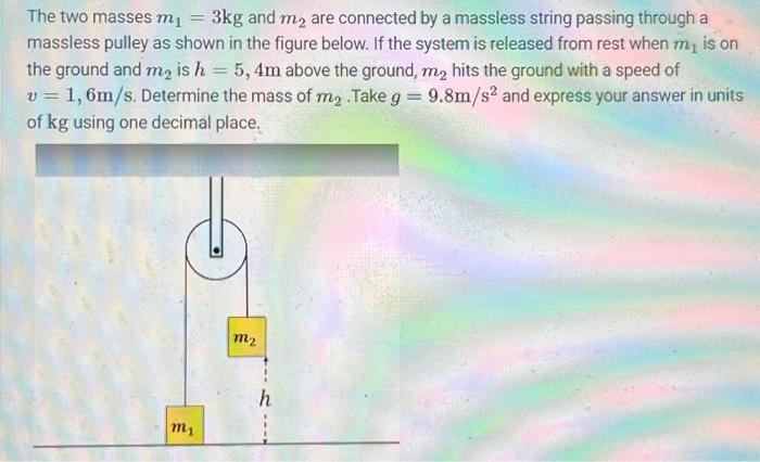 Solved The two masses m1=3 kg and m2 are connected by a | Chegg.com