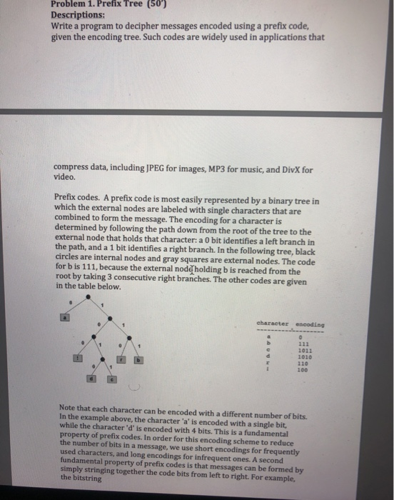 Solved Problem 1. Prefix Tree (50") Descriptions: Write a | Chegg.com