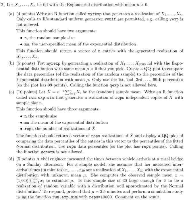 Solved Let X1,…,Xn be iid with the Exponential distribution | Chegg.com