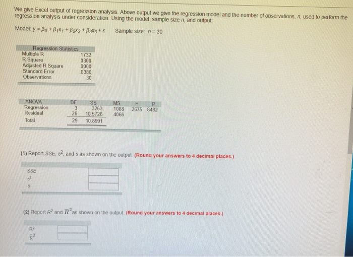 Solved We give Excel output of regression analysis. Above | Chegg.com