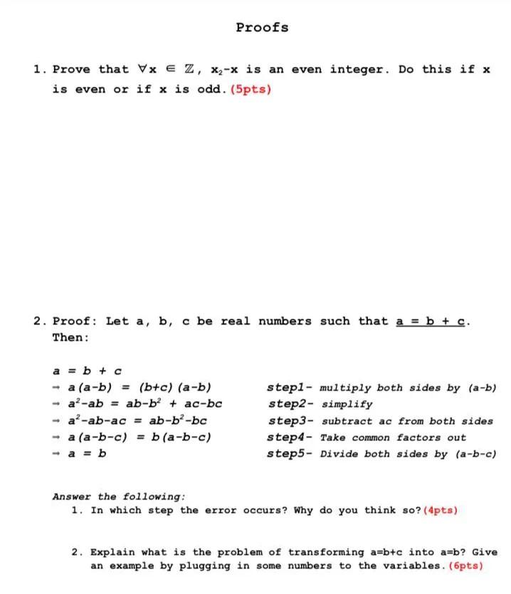 Solved Proofs 1. Prove that Vx e Z, Xz-x is an even integer. | Chegg.com