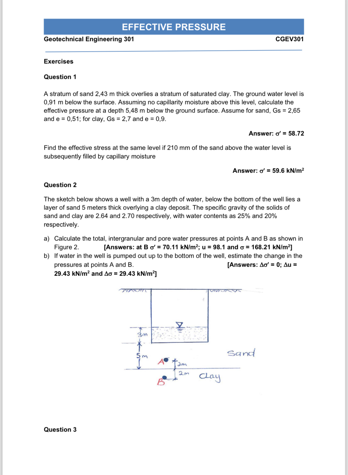 Solved EFFECTIVE PRESSUREGeotechnical Engineering | Chegg.com
