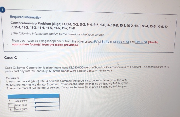 Solved Required information Comprehensive Problem (Algo) | Chegg.com