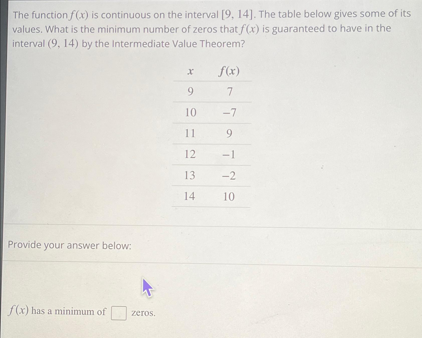 Solved The function f(x) ﻿is continuous on the interval | Chegg.com