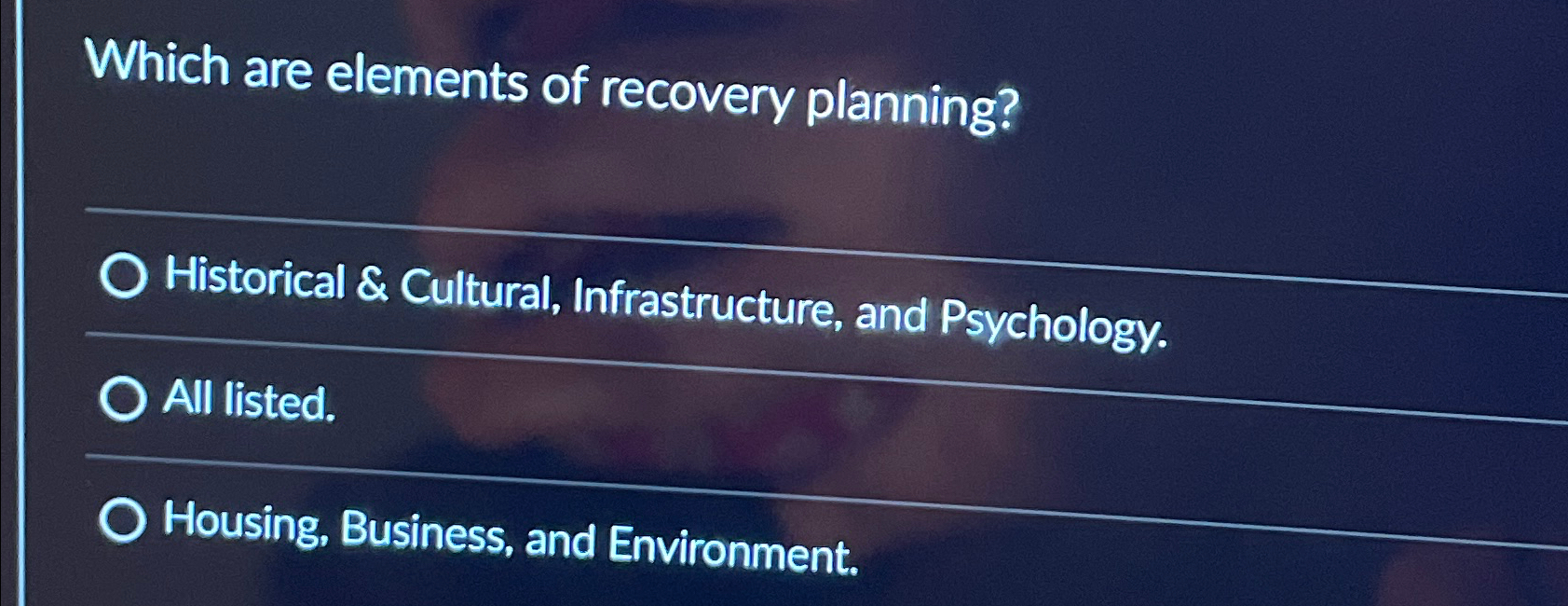 Solved Which are elements of recovery planning?Historical & | Chegg.com