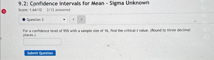 Solved 9.2: Confidence Intervals for Mean - Sigma Unknown | Chegg.com