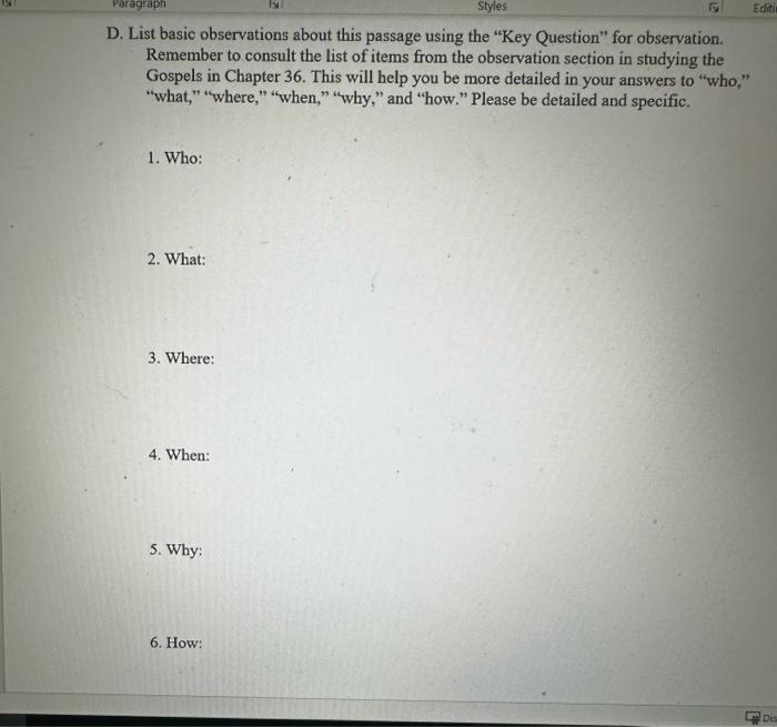 BIBLE STUDY PROJECT: OBSERVATION TEMPLATE Passage: | Chegg.com