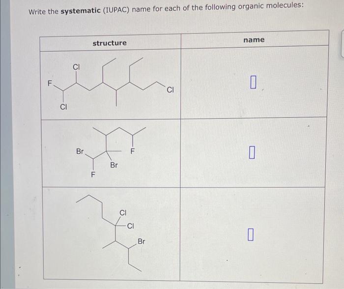 Solved Write the systematic (IUPAC) name for each of the | Chegg.com