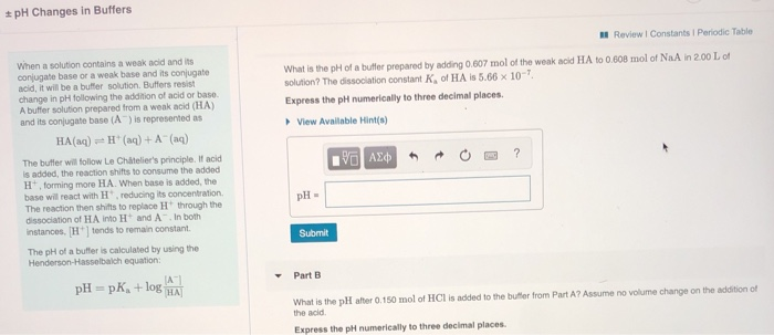 Solved pH Changes in Buffers Review Constants Periodic Table | Chegg.com