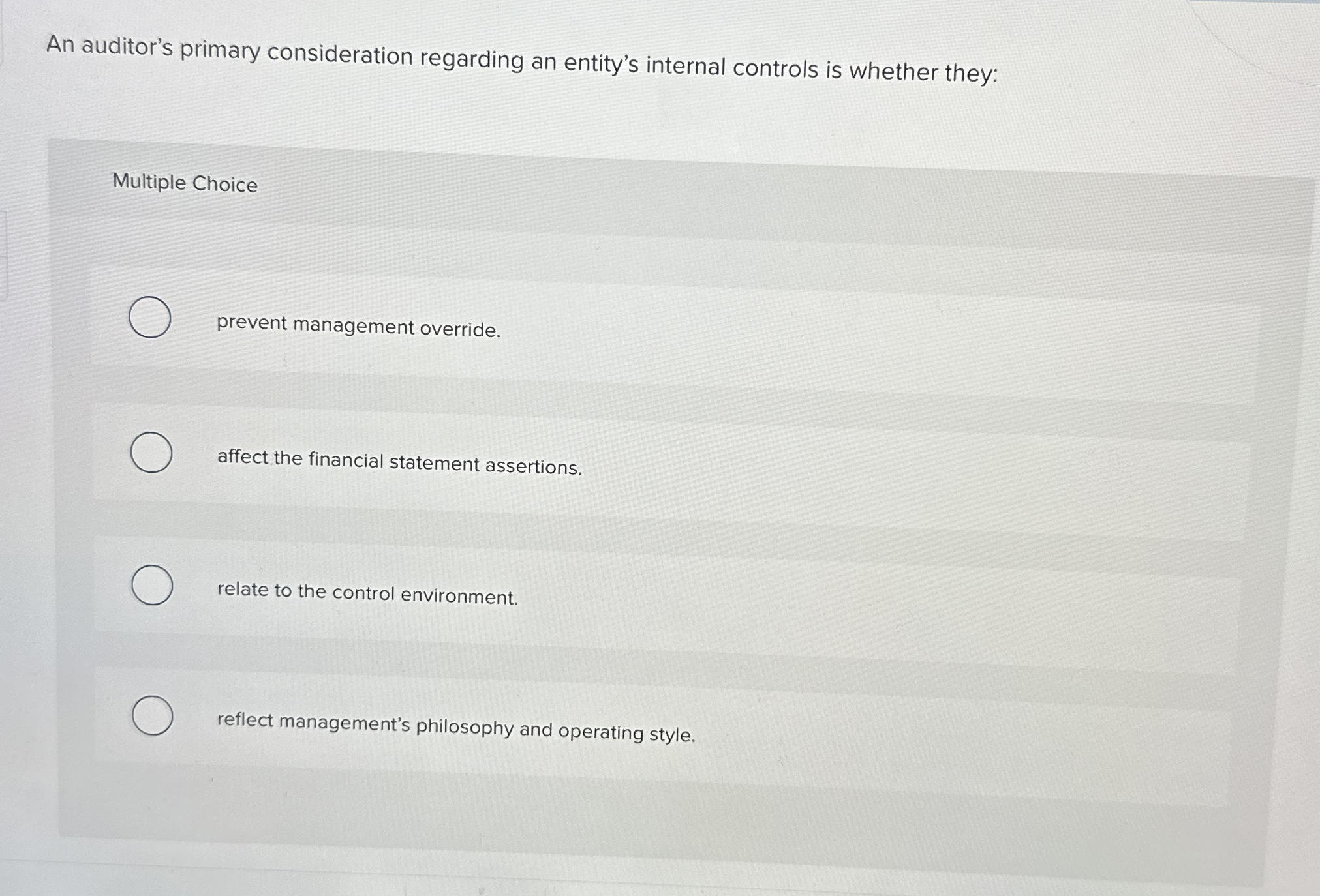 Solved An auditor's primary consideration regarding an | Chegg.com