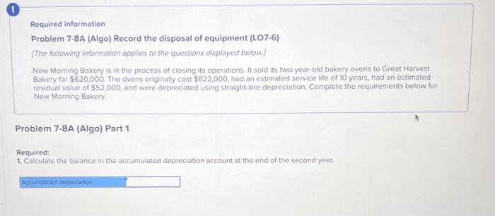 Solved Required information Problem 7.8A (Algo) Record the | Chegg.com