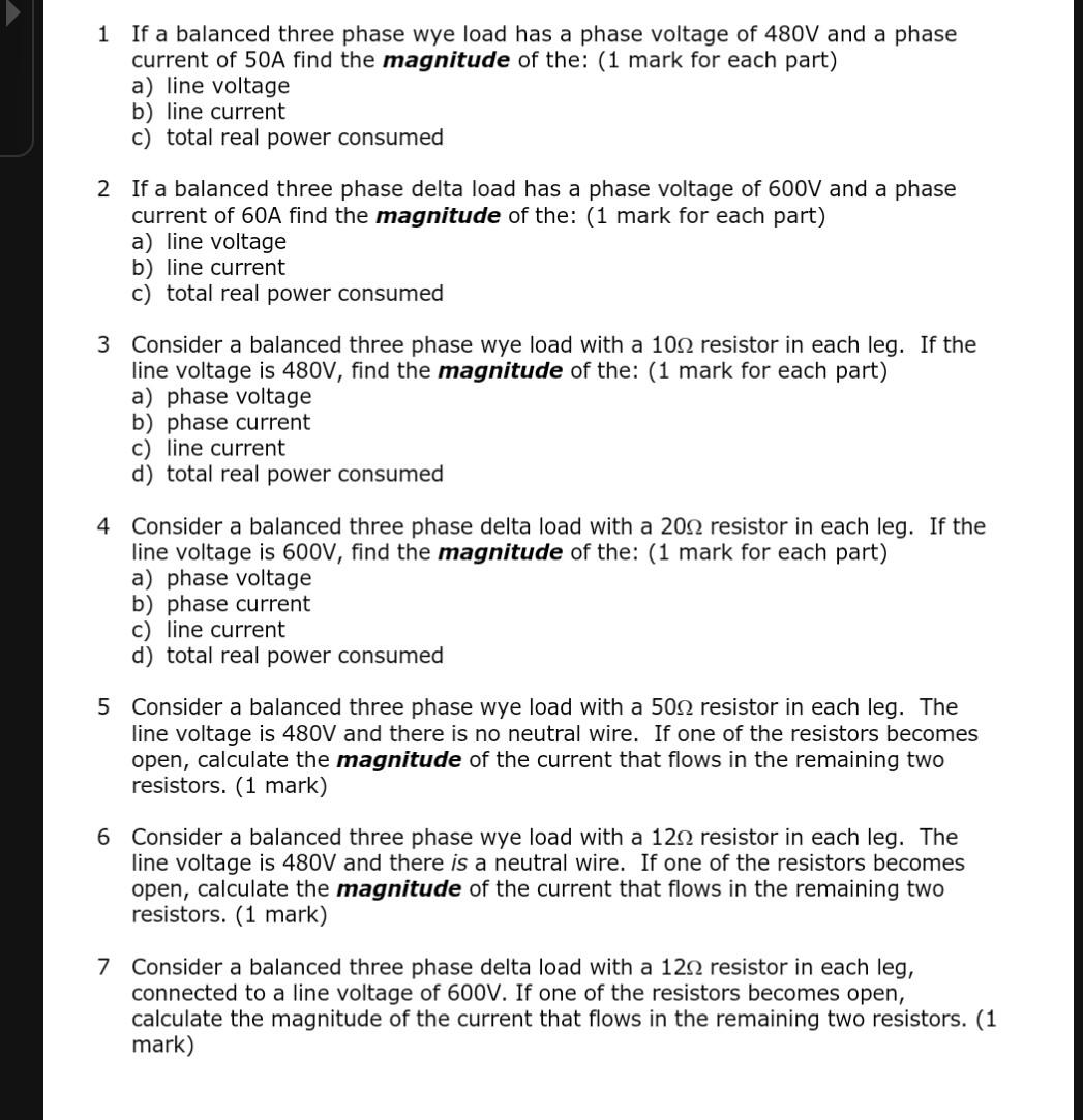 Solved 1 If a balanced three phase wye load has a phase | Chegg.com