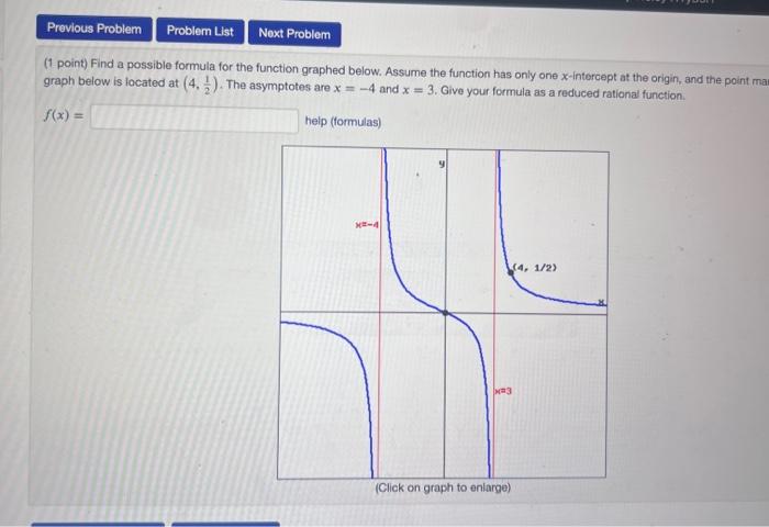 Solved (1 point) Find a possible formula for the function | Chegg.com