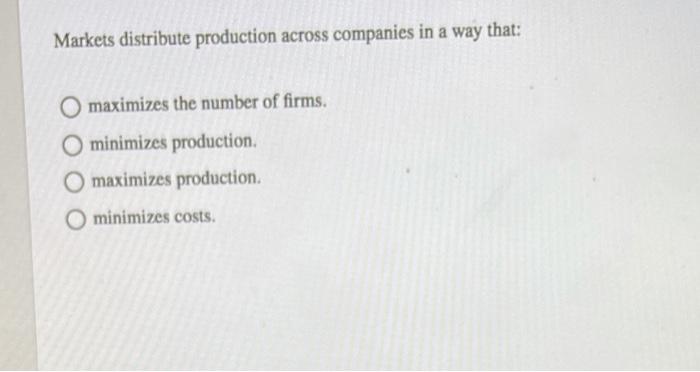 Solved Markets distribute production across companies in a | Chegg.com