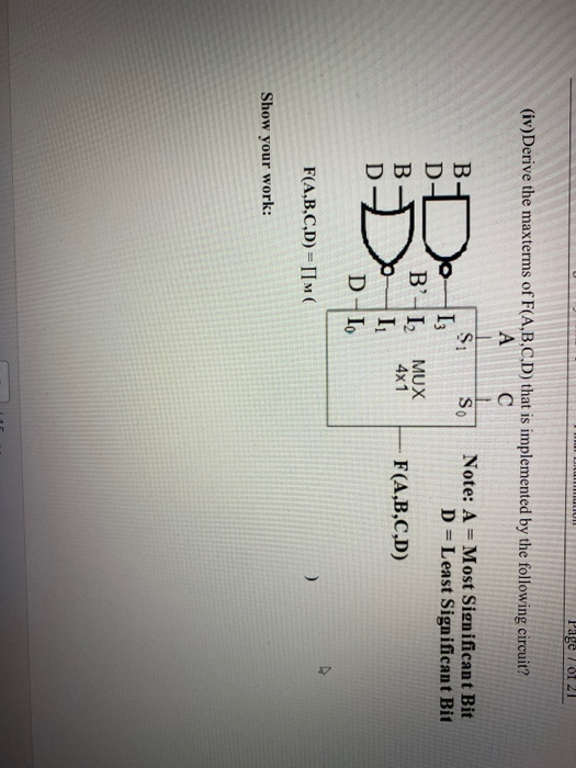Solved Page / 0121 (iv)Derive the maxterms of F(A,B,C,D) | Chegg.com