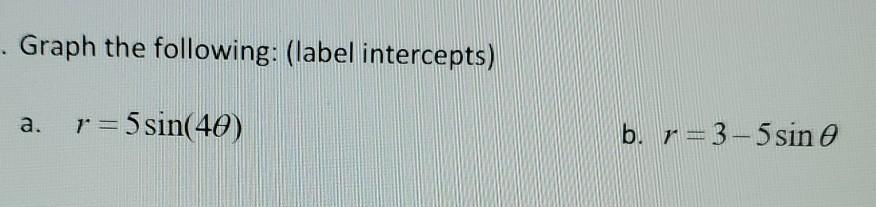 Solved . Graph the following: (label intercepts) a. r = 5 | Chegg.com
