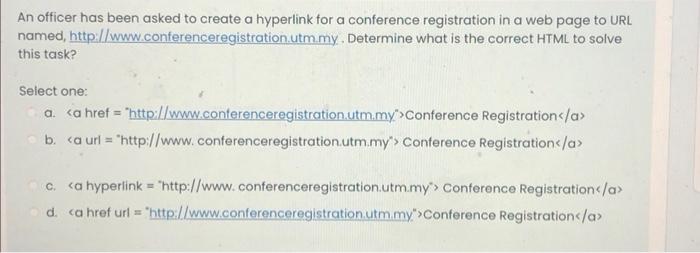Solved An officer has been asked to create a hyperlink for a | Chegg.com