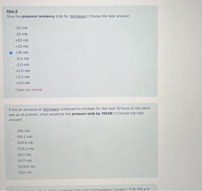 Solved Map 6 Give the pressure tendency (mb) for Winnipeg | Chegg.com