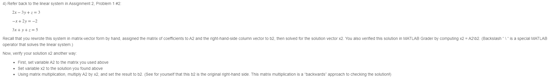 Solved MATLAB Refer back to the linear system in Assignment | Chegg.com