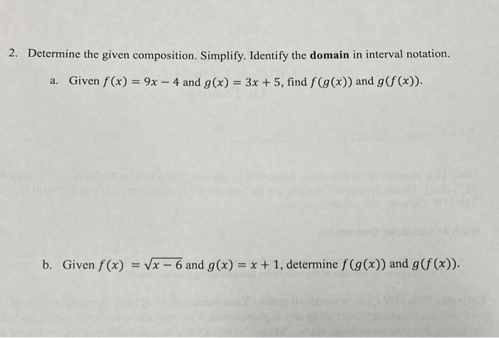 Solved 2. Determine the given composition. Simplify. | Chegg.com