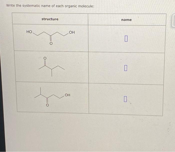 Solved Write the systematic name of each organic molecule: | Chegg.com