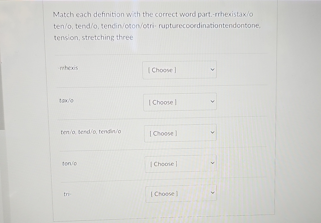 Solved Match each definition with the correct word | Chegg.com