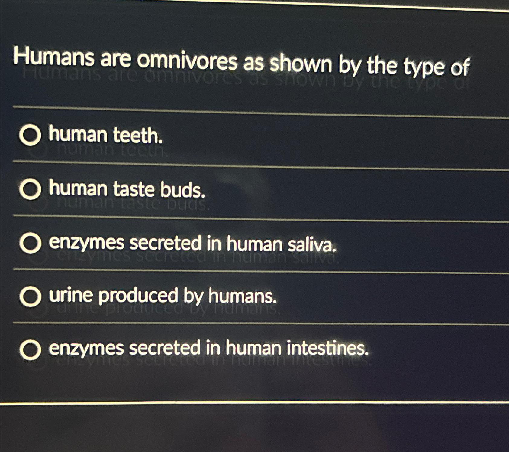 Solved Humans are omnivores as shown by the type ofhuman | Chegg.com