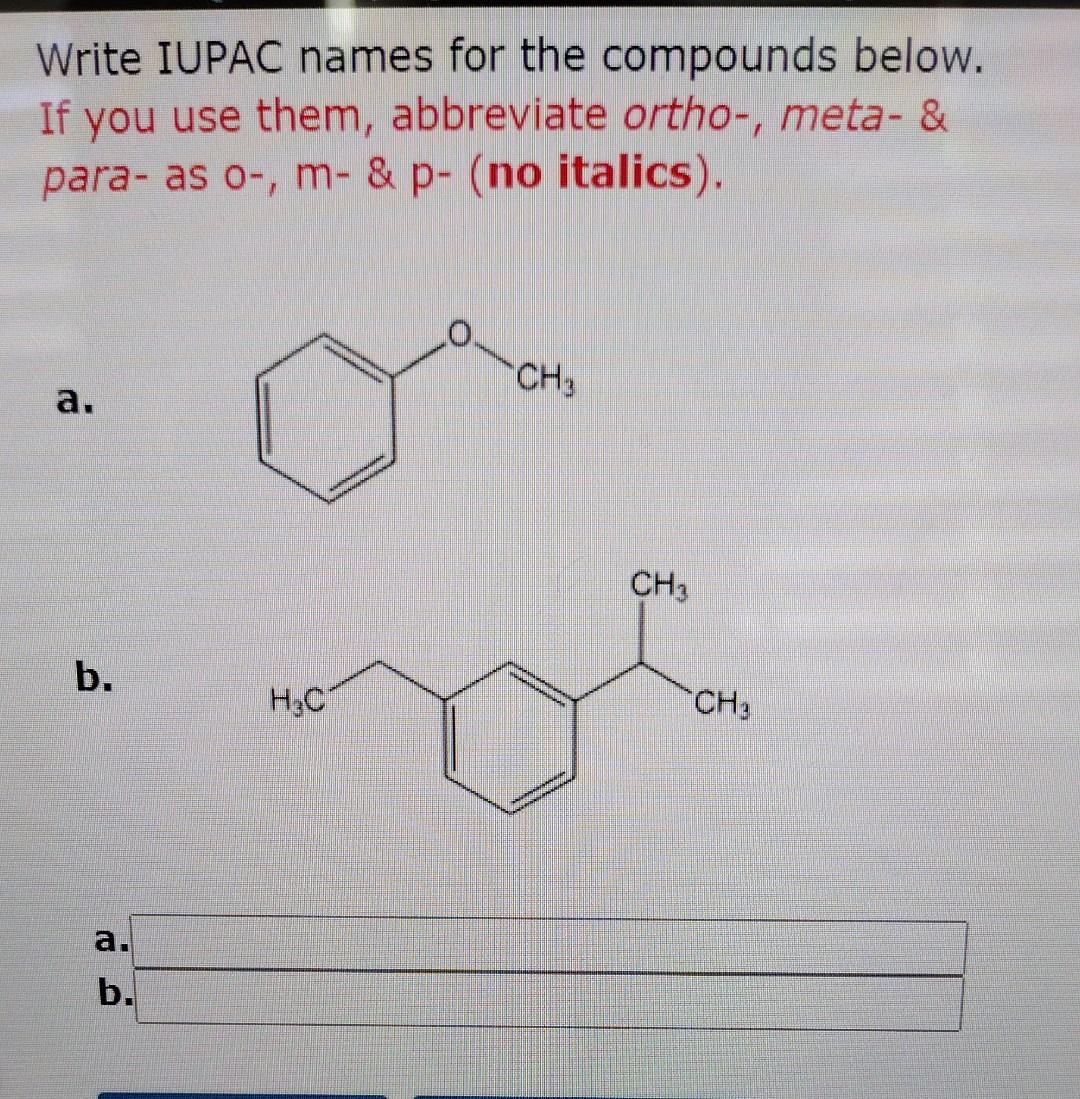 Solved Write IUPAC names for the compounds below. If you use | Chegg.com