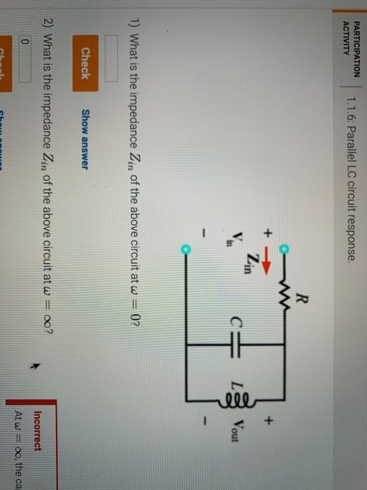 Solved PARTICIPATION ACTIVITY 1.1.6: Parallel LC circuit | Chegg.com