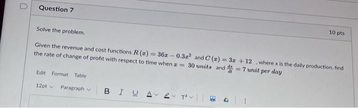 Solved Given the revenue and cost functions R(x)=36x−0.3x2 | Chegg.com