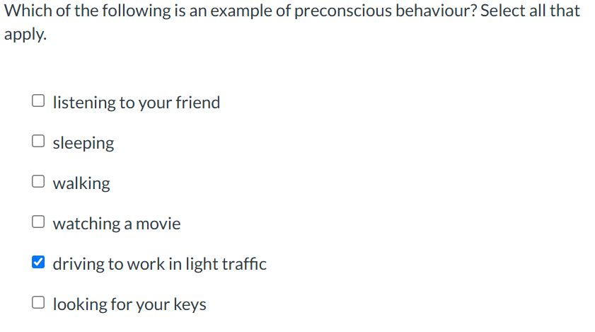 Solved Which of the following is an example of preconscious | Chegg.com