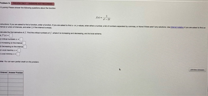 Solved Problem 9. PREVIEW ONLY -- ANSWERS NOT RECORDED 15 | Chegg.com