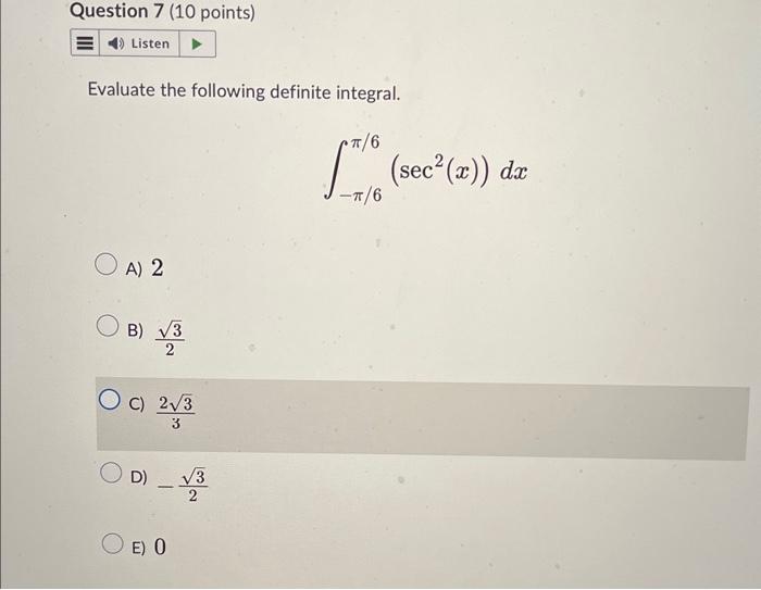 Solved Evaluate the following definite integral. | Chegg.com