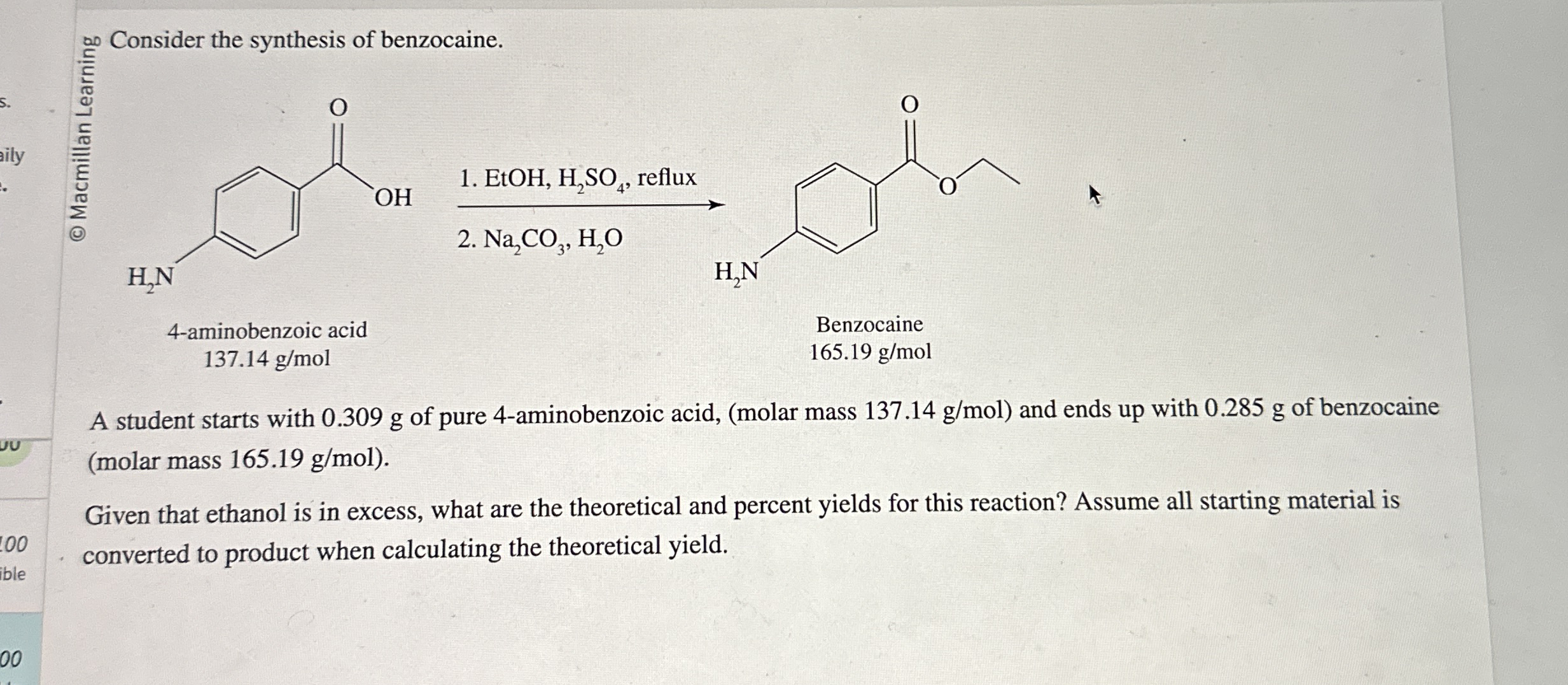 Solved Consider the synthesis of benzocaine. 4-aminobenzoic | Chegg.com