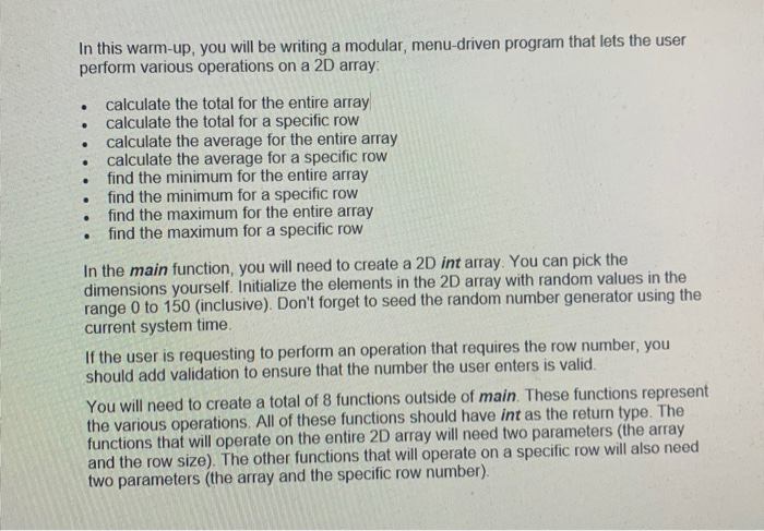 Solved In this warm-up, you will be writing a modular, | Chegg.com