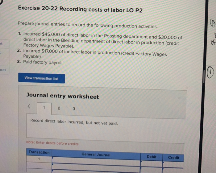 Solved Exercise 20-22 Recording costs of labor LO P2 ok | Chegg.com