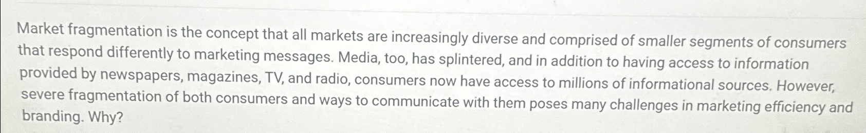 Solved Market fragmentation is the concept that all markets | Chegg.com