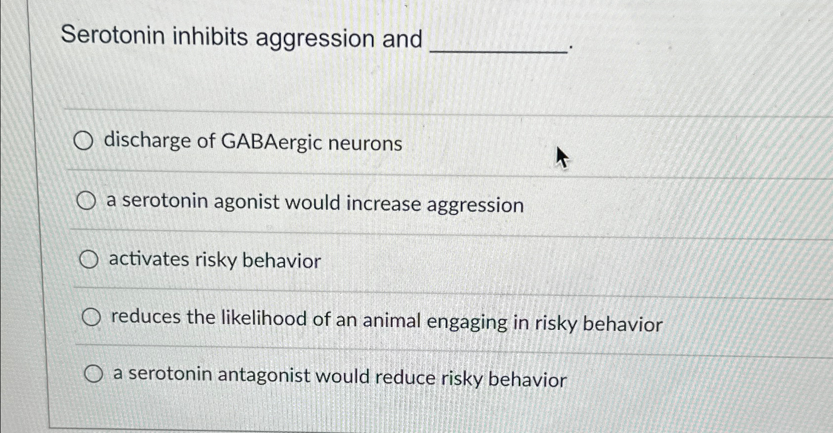 Solved Serotonin inhibits aggression anddischarge of | Chegg.com