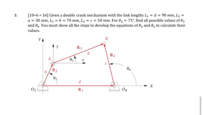 Solved [10+6=16] Given a double crank mechanism with the | Chegg.com