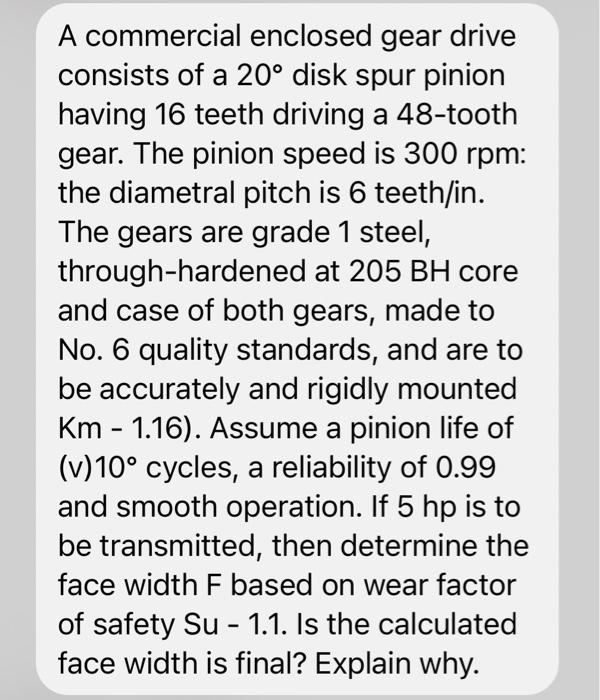 Solved A commercial enclosed gear drive consists of a 20° | Chegg.com