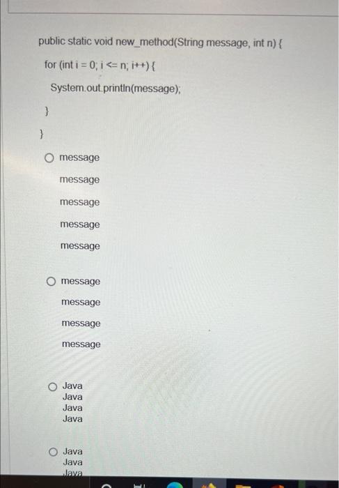 public static void new_method(String message, int n) | Chegg.com
