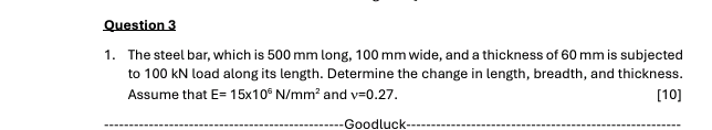 Solved Question 3The steel bar, which is 500 mm long, 100 | Chegg.com Solved Question 3The steel bar, which is 500 mm long, 100 | Chegg.com