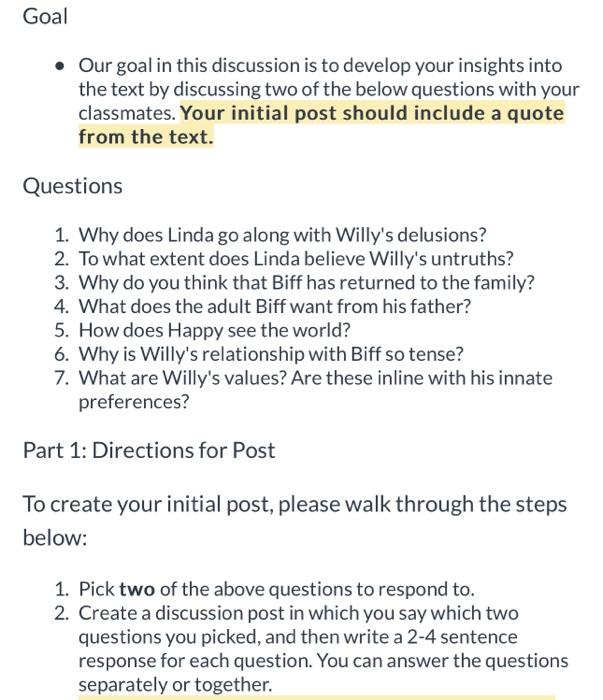 Goal - Our goal in this discussion is to develop your | Chegg.com