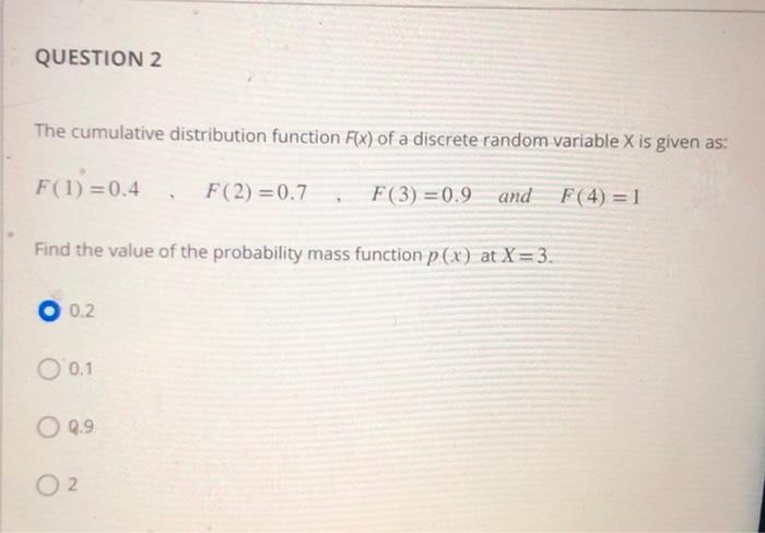 Solved The Cumulative Distribution Function F X Of A