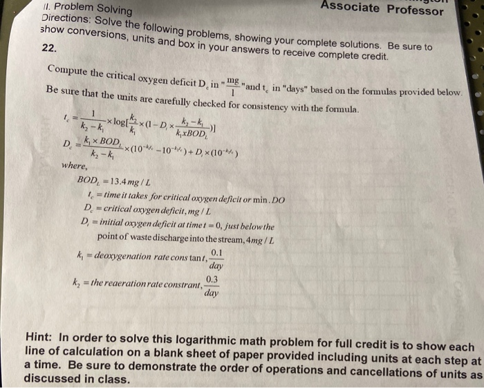 Solved Associate Professor 11. Problem Solving Directions: | Chegg.com