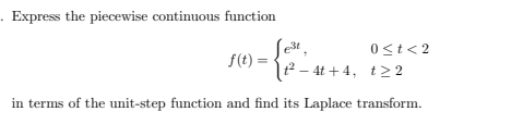 Solved Express the piecewise continuous function | Chegg.com