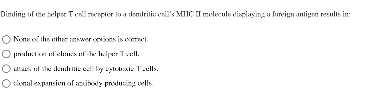 Solved Binding of the helper T ﻿cell receptor to a dendritic | Chegg.com